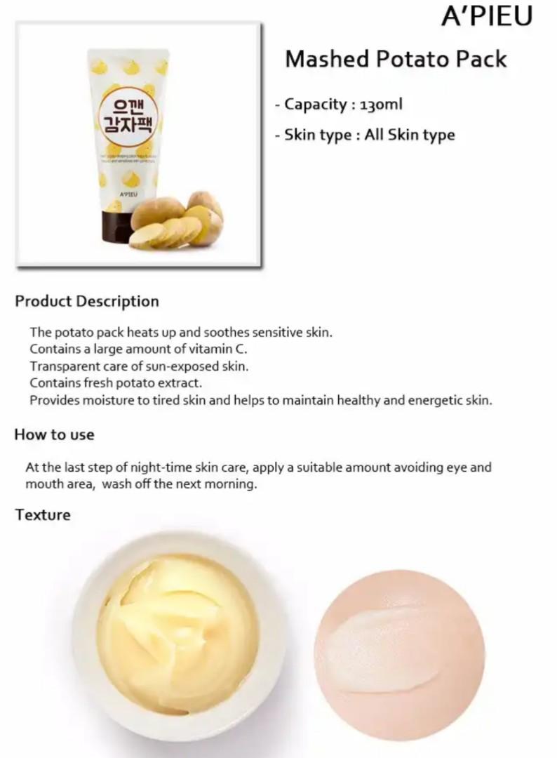 Apieu Mashed Potato Sleeping Mask (130ml), Beauty & Personal Care, Face ...
