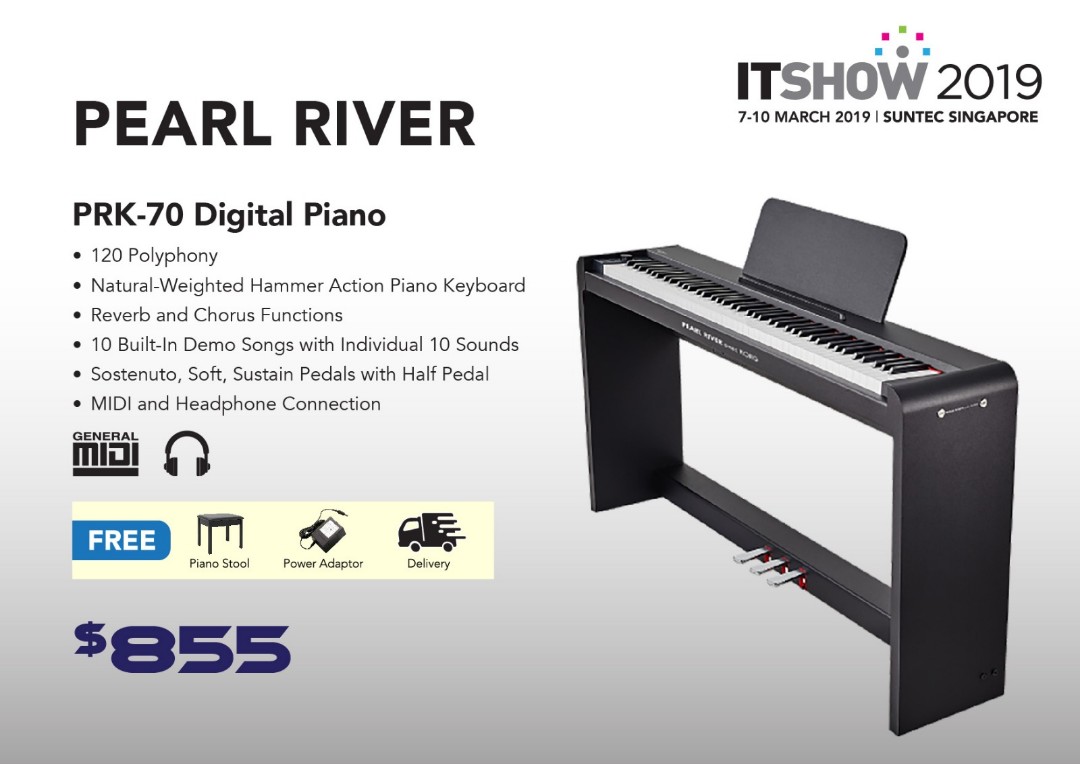 NEW Launch Pearl River PRK-70 Natural Weighted Hammer Action Keyboard ...