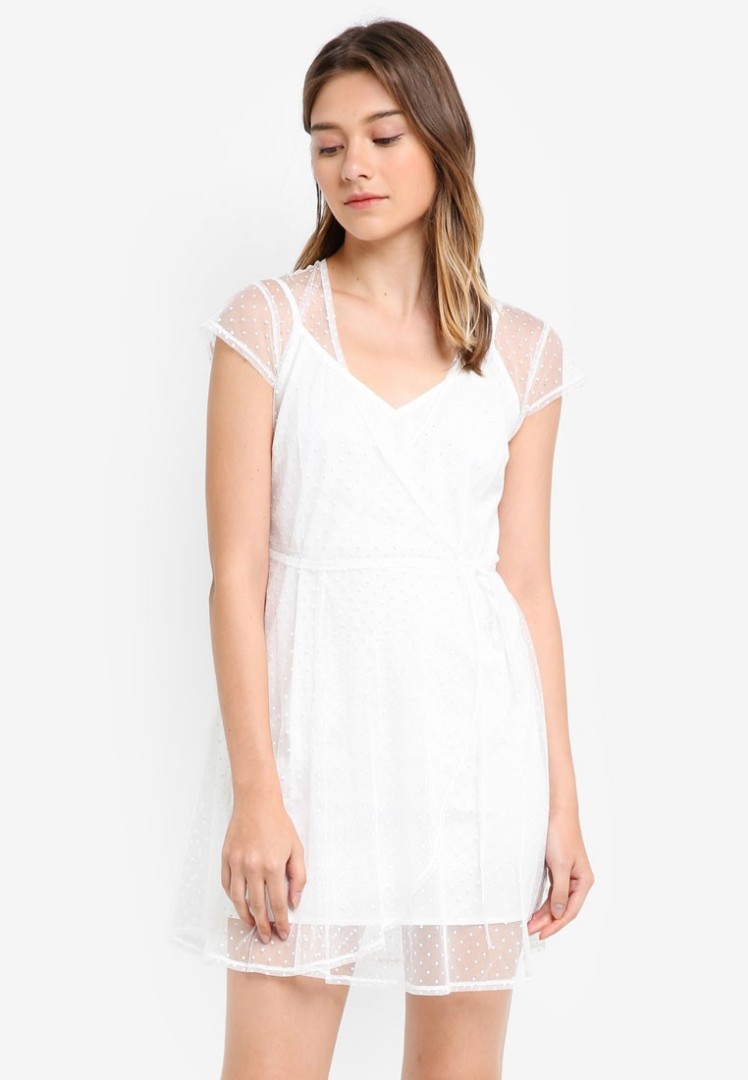 Something Borrowed Sheer Wrap Dress - White, Women's Fashion, Dresses ...
