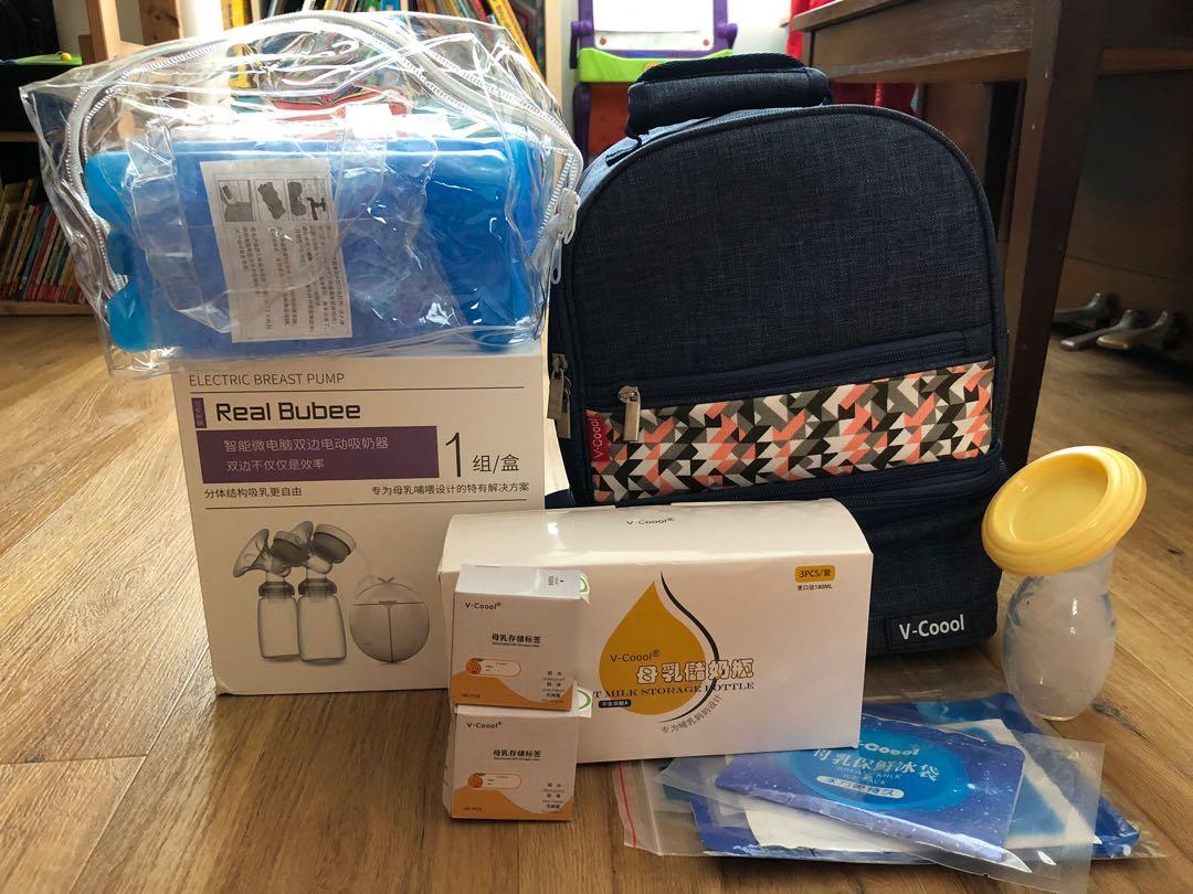 Vcool Breastmilk cooler bag & Real Bubbee breastpump, Babies & Kids ...