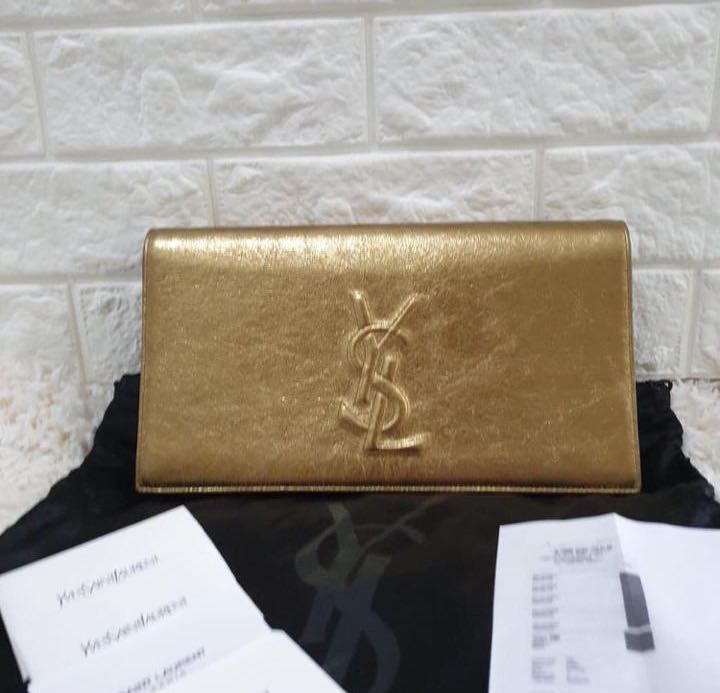 YSL Clutch BDJ gold, Barang Mewah, Tas & Dompet di Carousell