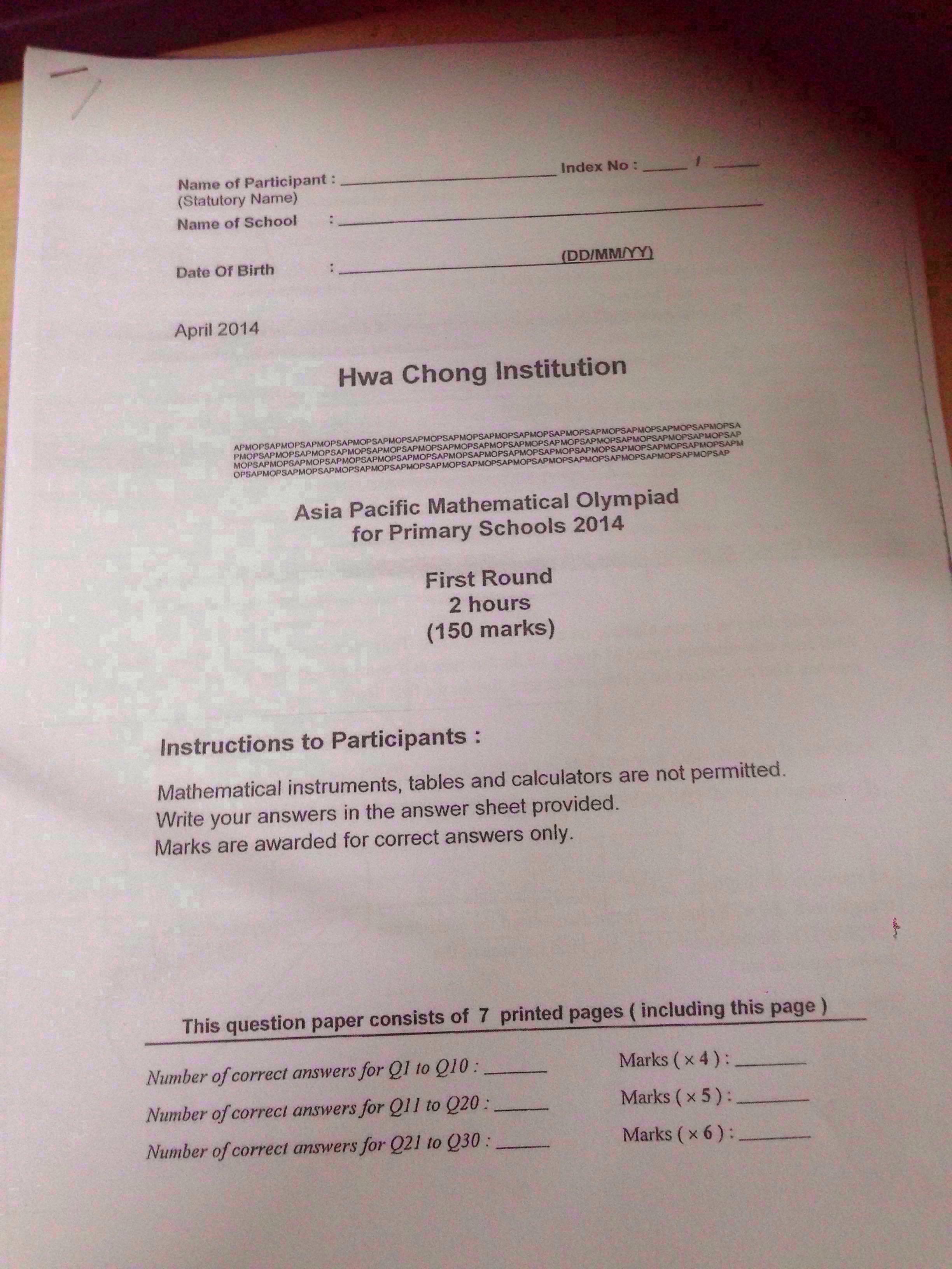 APMOPS | SMOPS | Asia Pacific Mathematical Olympiad for Primary Schools ...