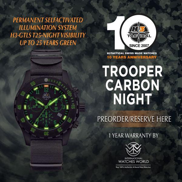 H3 TACTICAL WATCHES SWISS MADE TROOPER CARBON 100M CHRONOGRAPH GREEN ...