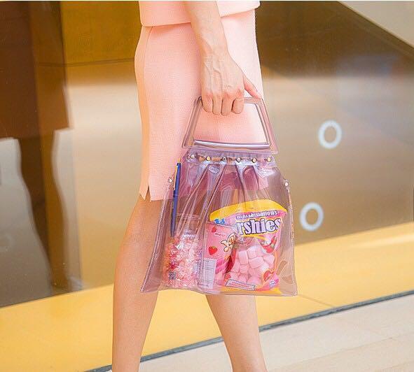 TRANSPARENT HAND CARRY TOTE BAG (PURPLE), Women's Fashion, Bags ...