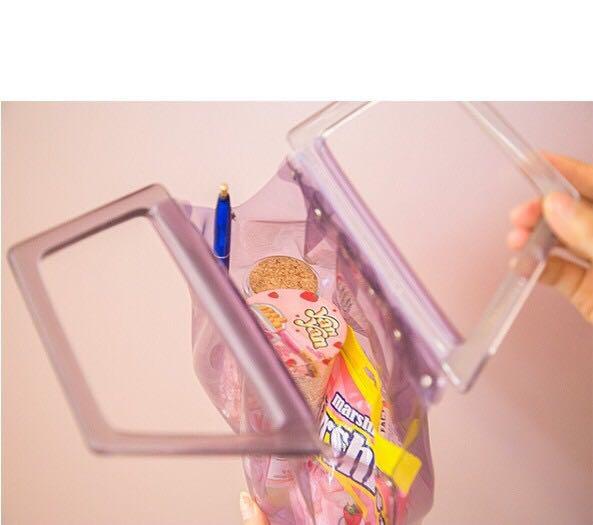 TRANSPARENT HAND CARRY TOTE BAG (PURPLE), Women's Fashion, Bags ...