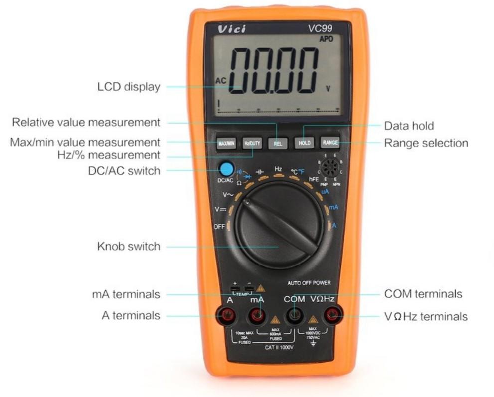 VICI VC99 3 5/6 LCD Manual Auto Digital Multimeter Tester Volt Ammeter ...