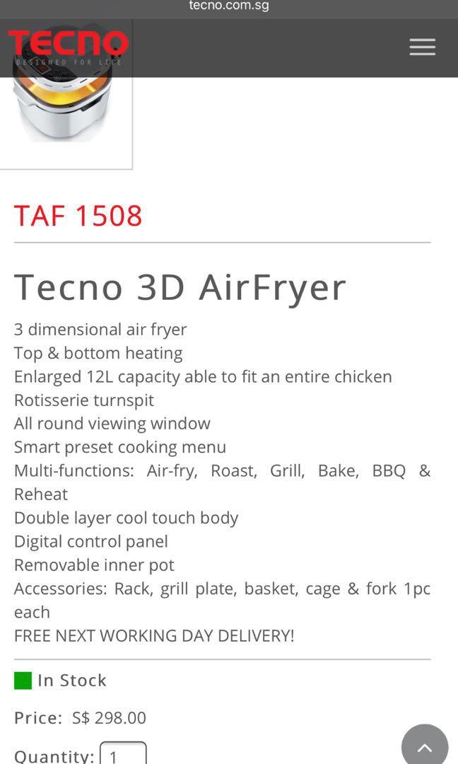 (BN) Tecno 3D Air Fryer (TAF 1508), TV & Home Appliances, Kitchen Appliances, Cookers on Carousell