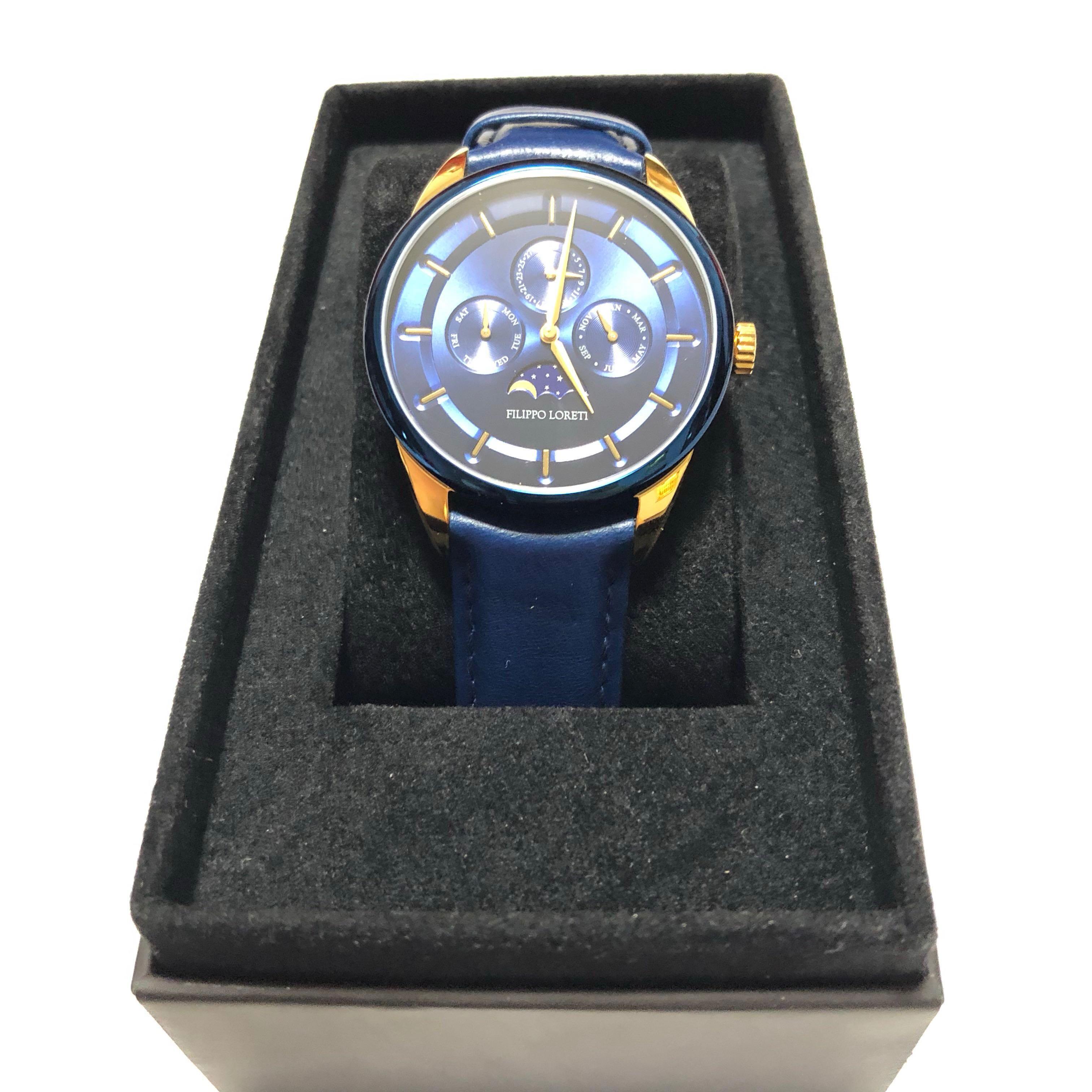 Filippo Loreti Venice Moonphase Blue Gold Watch with Gold Plated ...