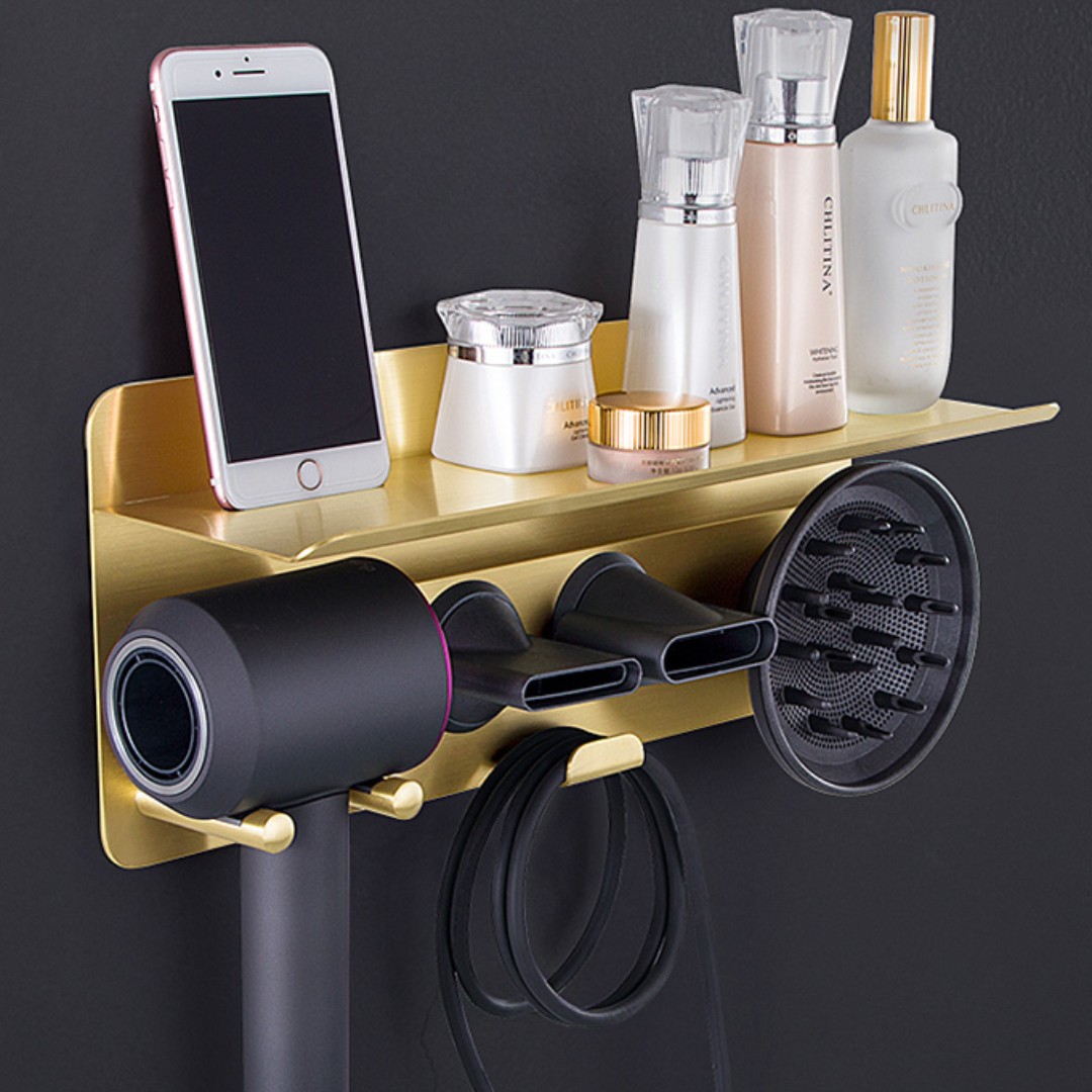 Dyson 風筒專用不鏽鋼收納整理掛牆支架 (金色豪華版) Deluxe Wall Mount Holder, 傢俬＆家居, 其他, 家居改善及收納用品 - Carousell