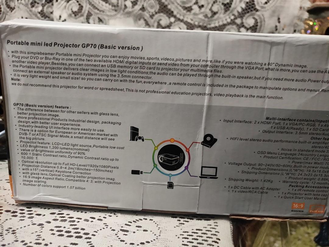 Simple beamer Projector GP70, TV & Home Appliances, TV & Entertainment ...