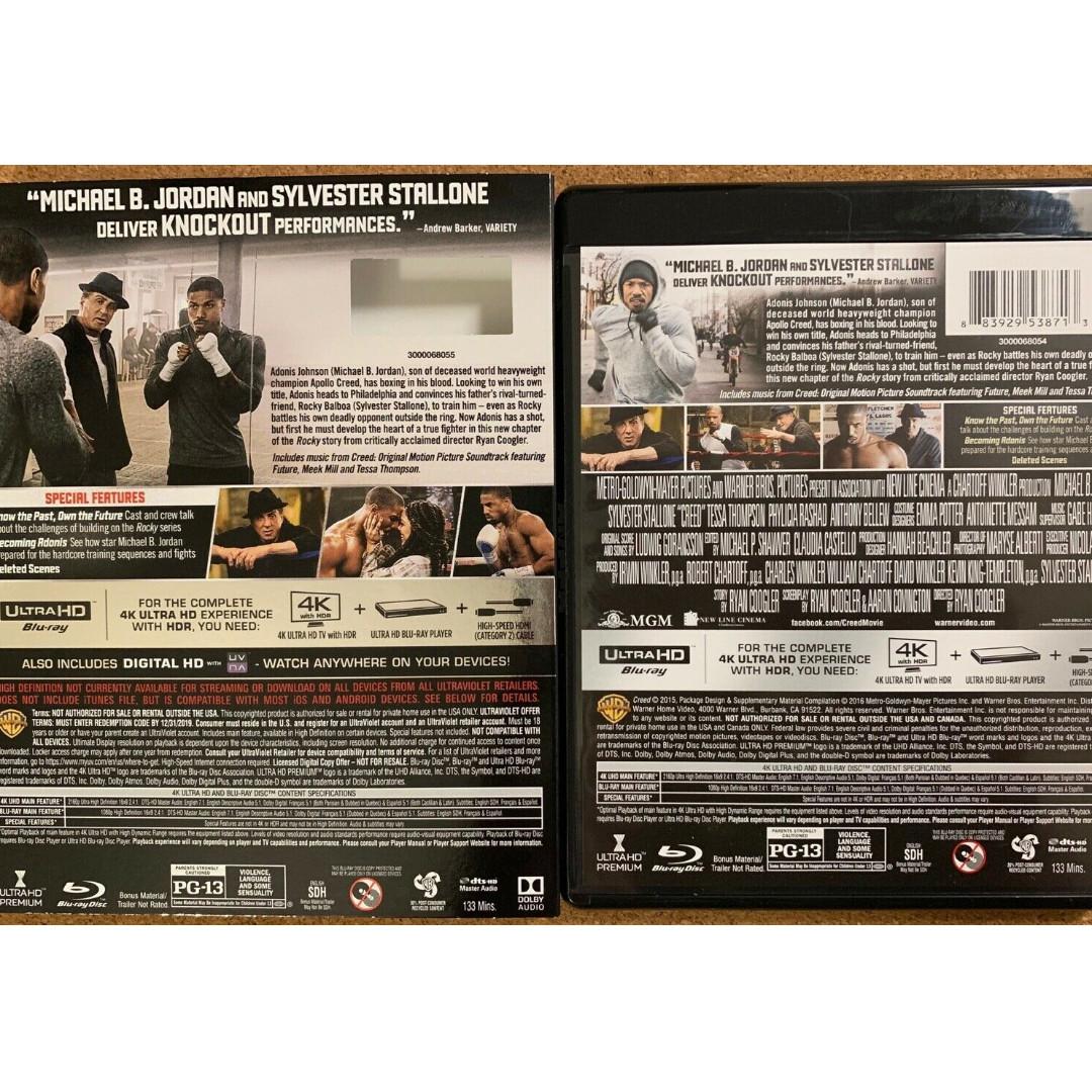 CREED 4K ULTRA HD BLU RAY 2 DISC SET + RARE SLIPCOVER SLEEVE NEW ...