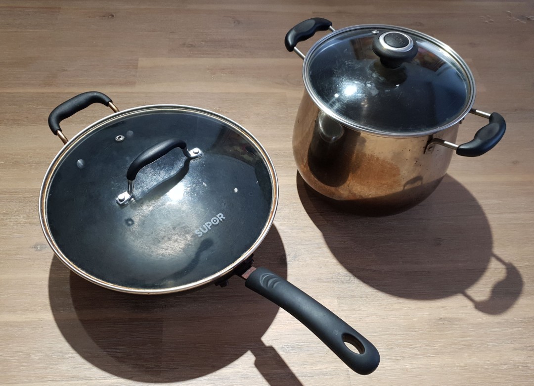 Meyer 20cm Pot & Supor 28cm Wok, Furniture & Home Living, Kitchenware ...