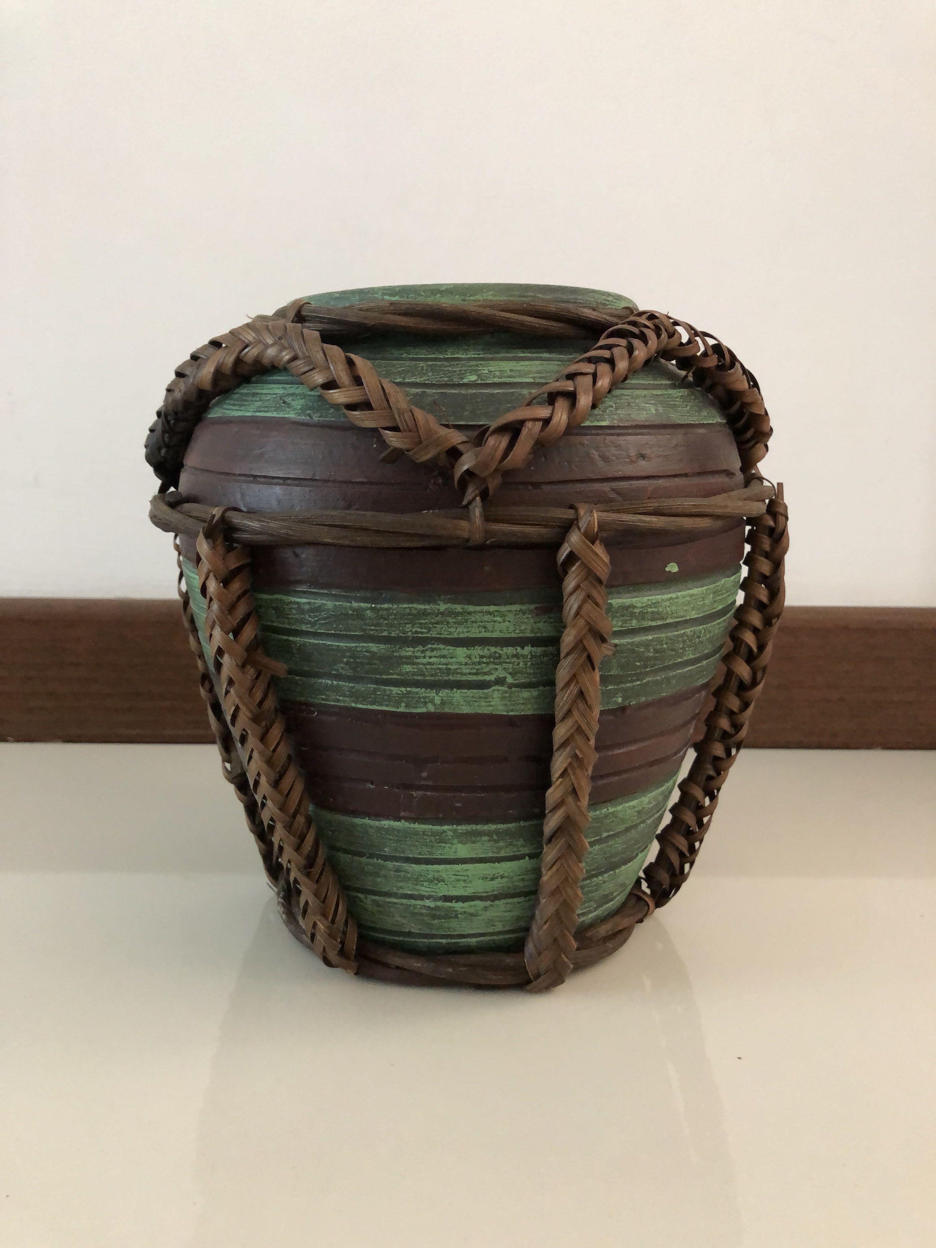 Rustic with rattan clay vase, Furniture & Home Living, Gardening, Pots ...