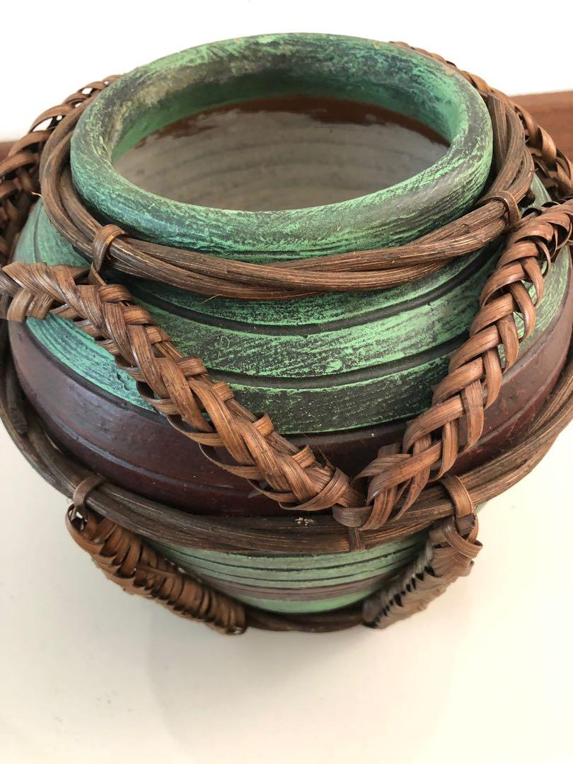 Rustic with rattan clay vase, Furniture & Home Living, Gardening, Pots ...