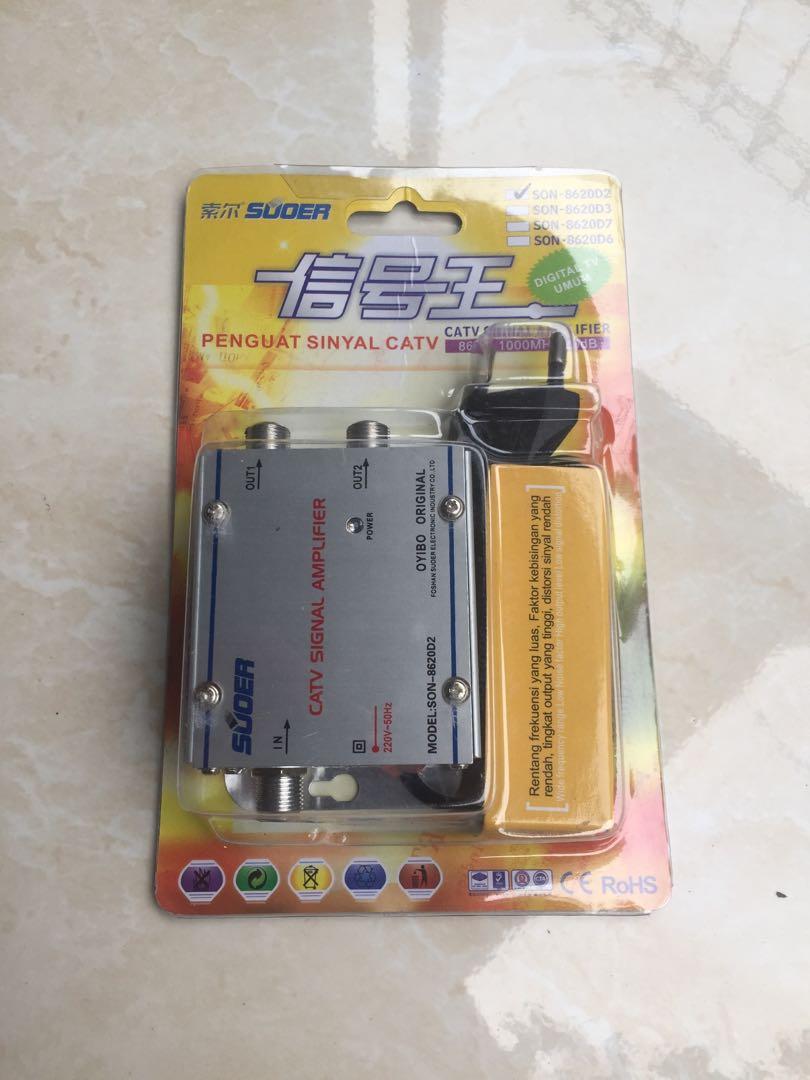 Splitter Booster 2 Way Penguat Signal Catv Penjernih Tv 2 Cabang