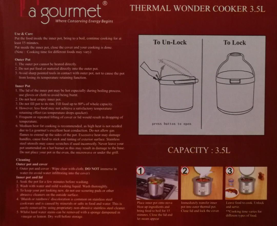 La Gourmet Thermal Wonder Cooker (3.5L), TV & Home Appliances, Kitchen ...