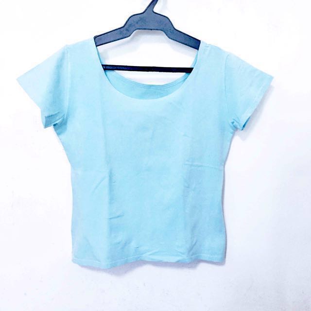 Pastel Blue Semi Cropped Top, Women's Fashion, Tops, Others Tops on ...