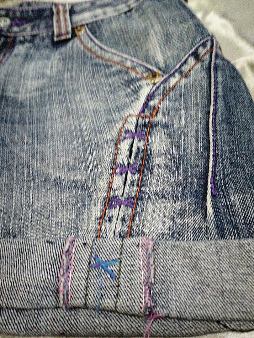 Stitched Design Denim Shorts, Women's Fashion, Bottoms, Shorts on Carousell