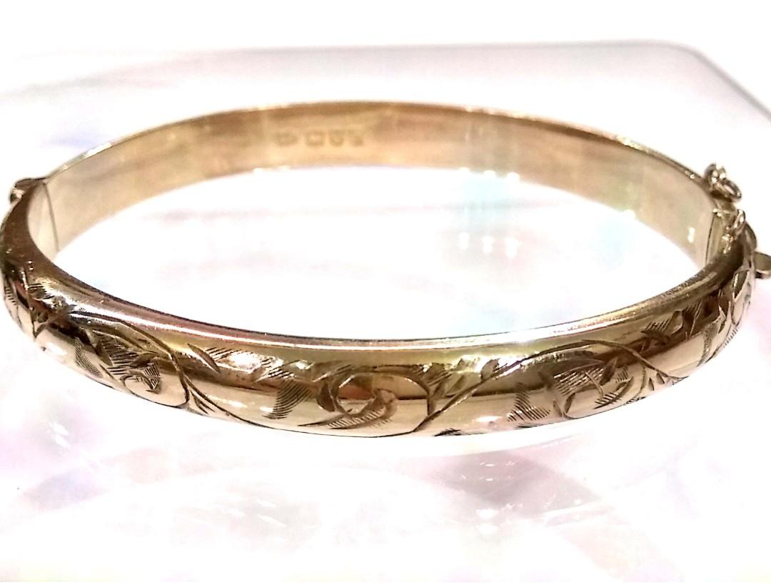 1961 UK Chester Gold on Sterling Silver Bangle with Dark Red Box, S&E ...