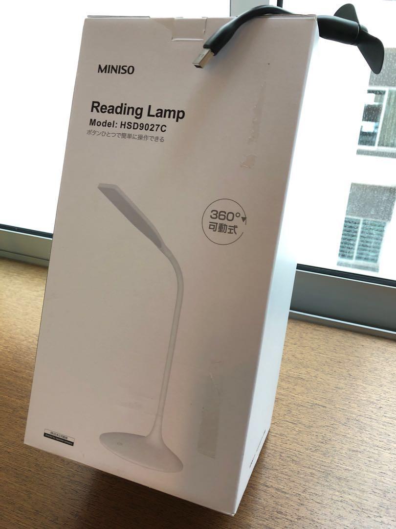 Miniso LED reading lamp with free USB fan, Furniture & Home Living ...