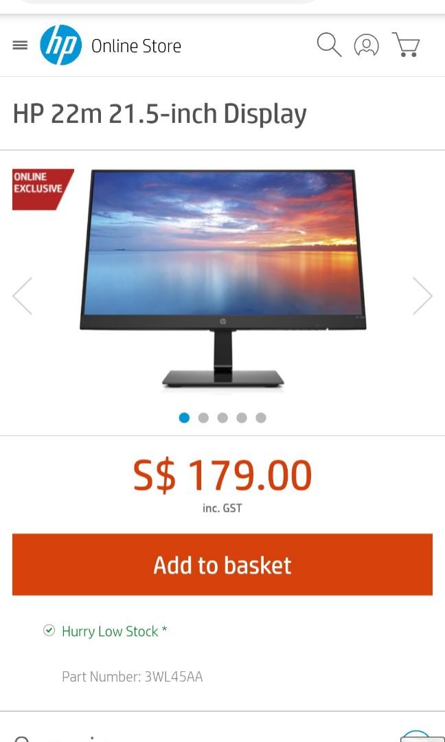 HP 21.5-Inch Monitor, Computers & Tech, Parts & Accessories, Monitor Screens on Carousell