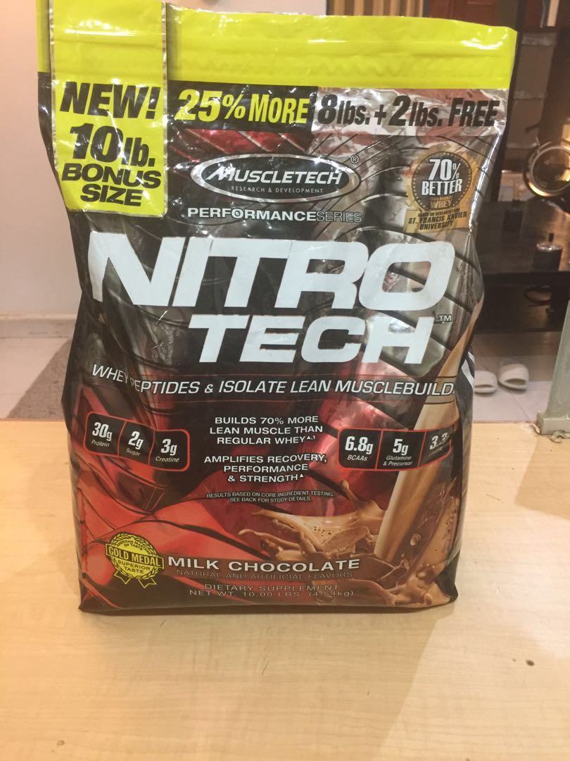 Muscletech nitro tech milk chocolate Protein Powder, Sports, Weights ...