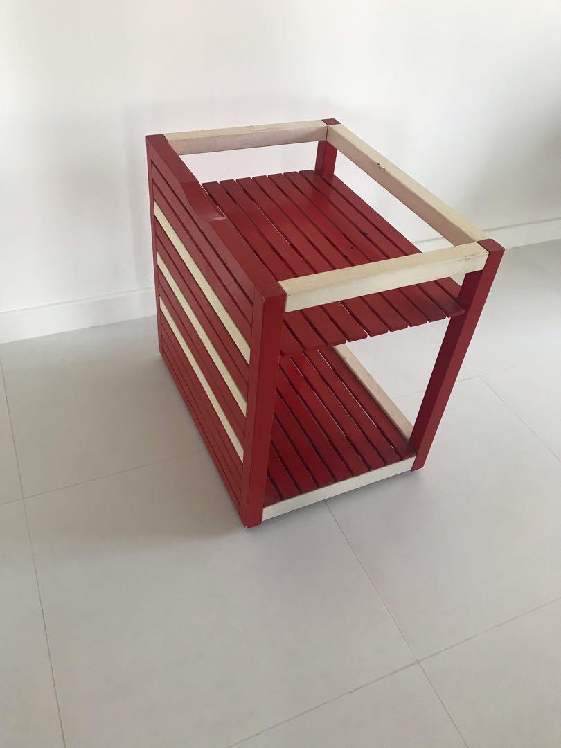 IKEA 2 tier wooden rack with wheels, Furniture & Home Living, Furniture ...