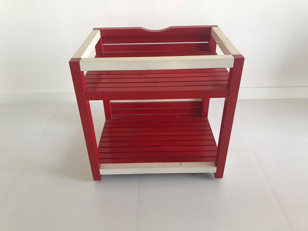 IKEA 2 tier wooden rack with wheels, Furniture & Home Living, Furniture ...