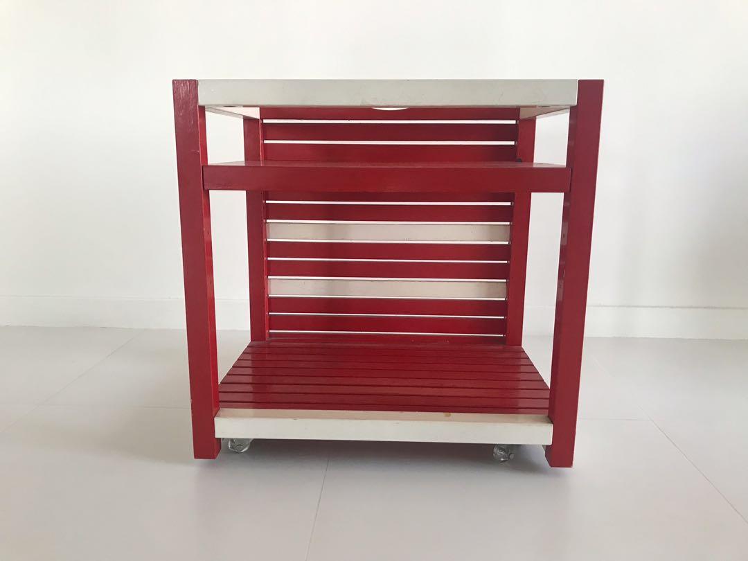 IKEA 2 tier wooden rack with wheels, Furniture & Home Living, Furniture ...