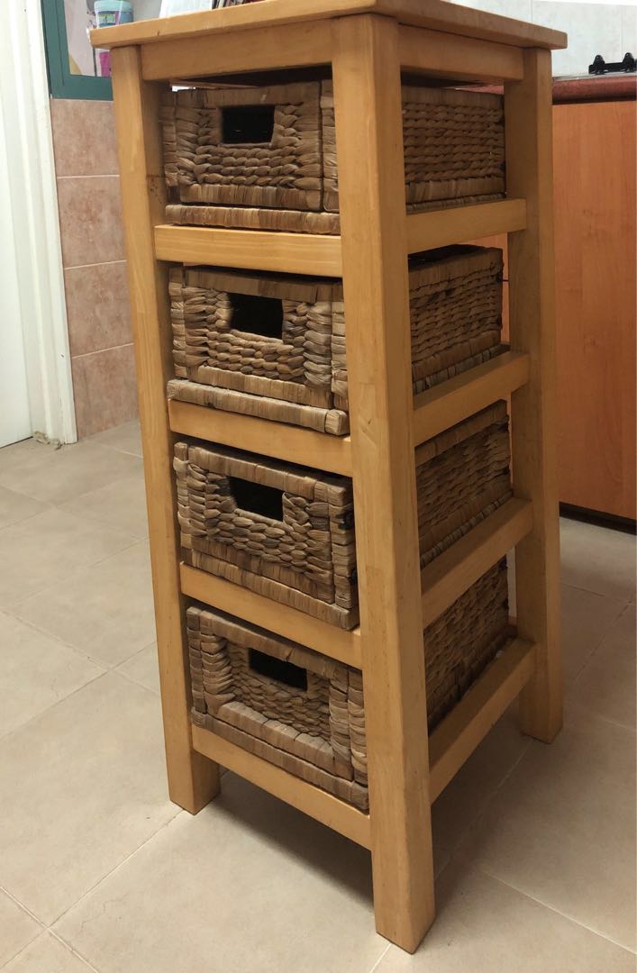WOOD AND WICKER STORAGE UNIT 4 DRAWERS, Furniture & Home Living ...