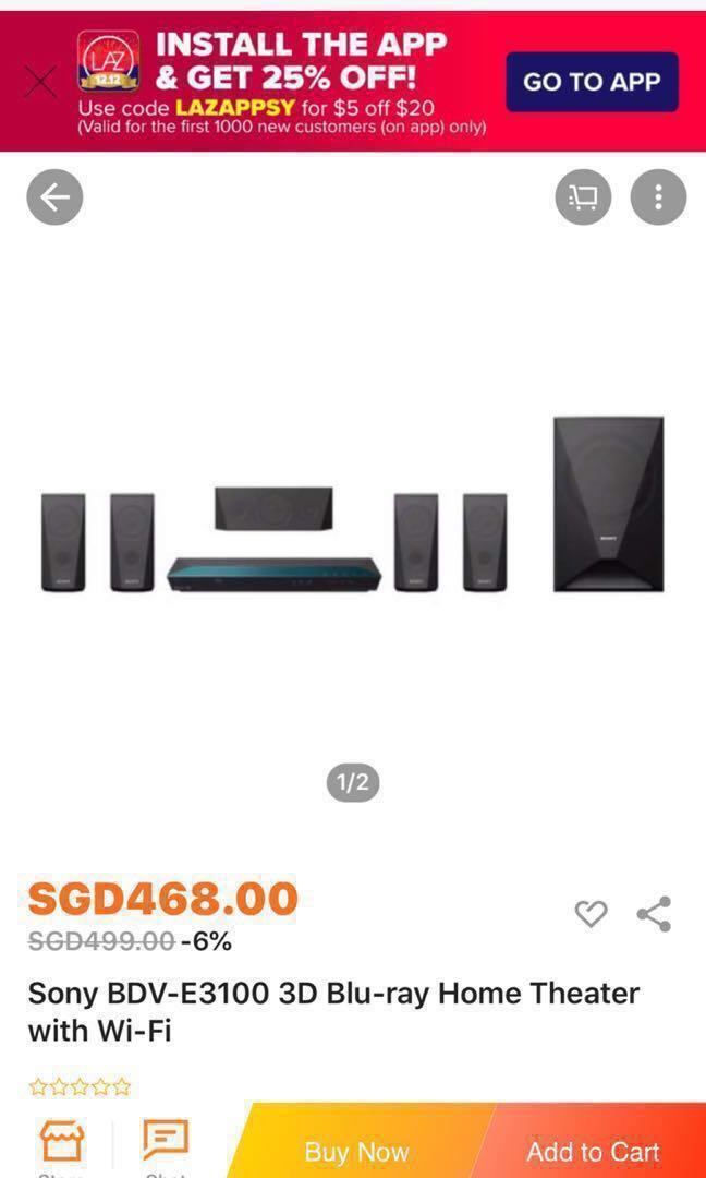 Sony BDV-E3100 3D Blu-ray Home Theater with Wi-Fi speaker i, Audio ...