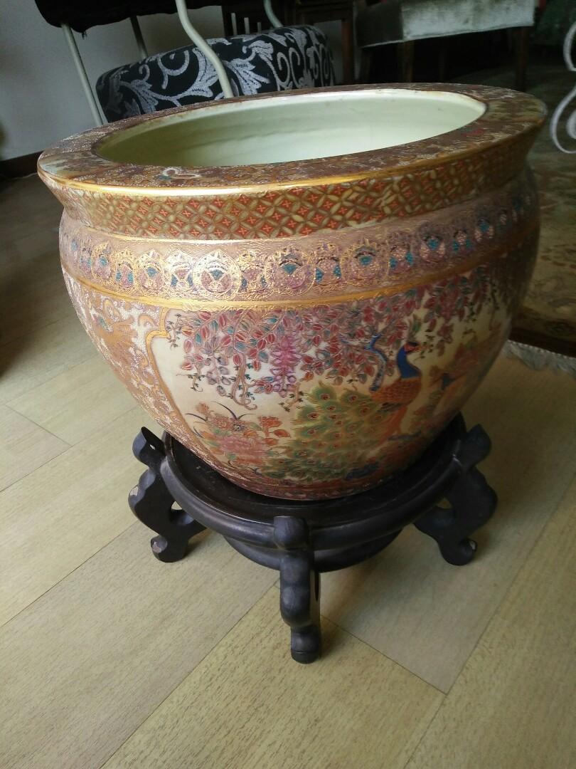 Chinese plant pot and stand, Furniture & Home Living, Kitchenware ...