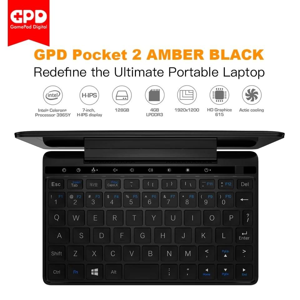 GPD Pocket 2 Amber Black Mini Laptop 7 Inch Intel 3965Y Processor Touch ...