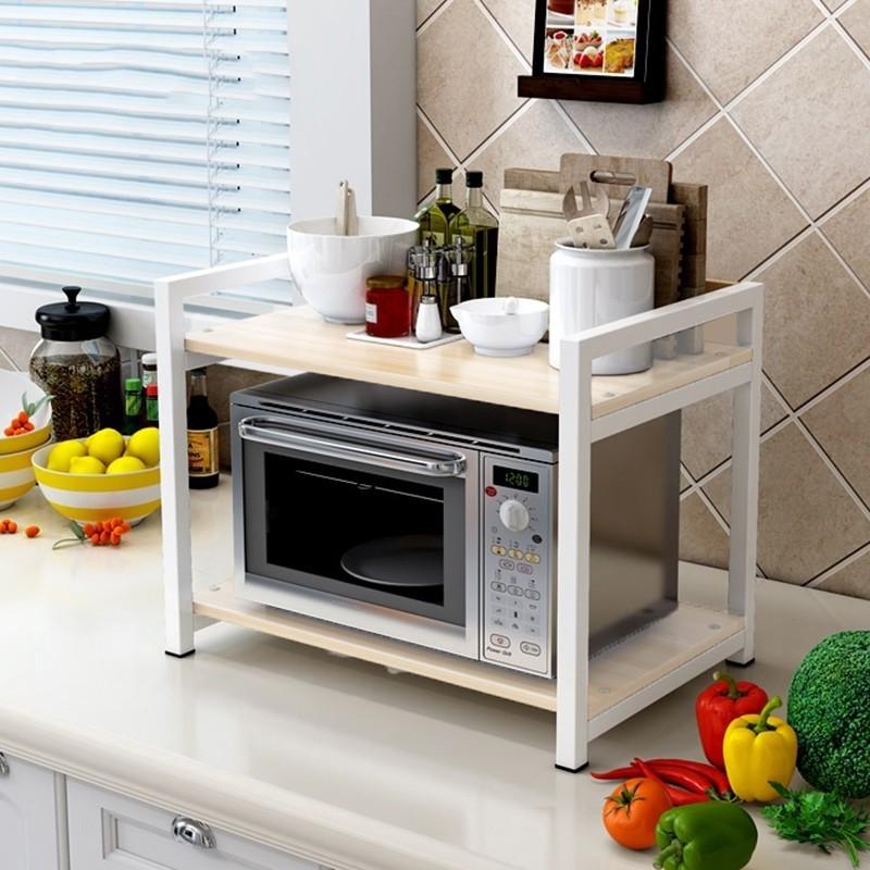 2 Layer Kitchen Wooden Microwave Rack, Furniture & Home Living ...