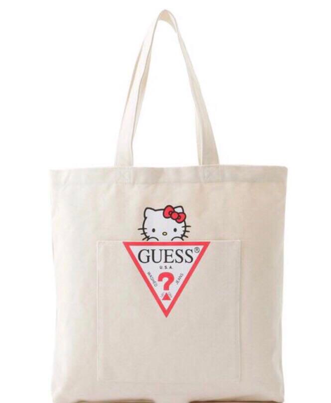 Guess x Hello Kitty Triangle Logo Canvas Tote Bag, Women's Fashion ...