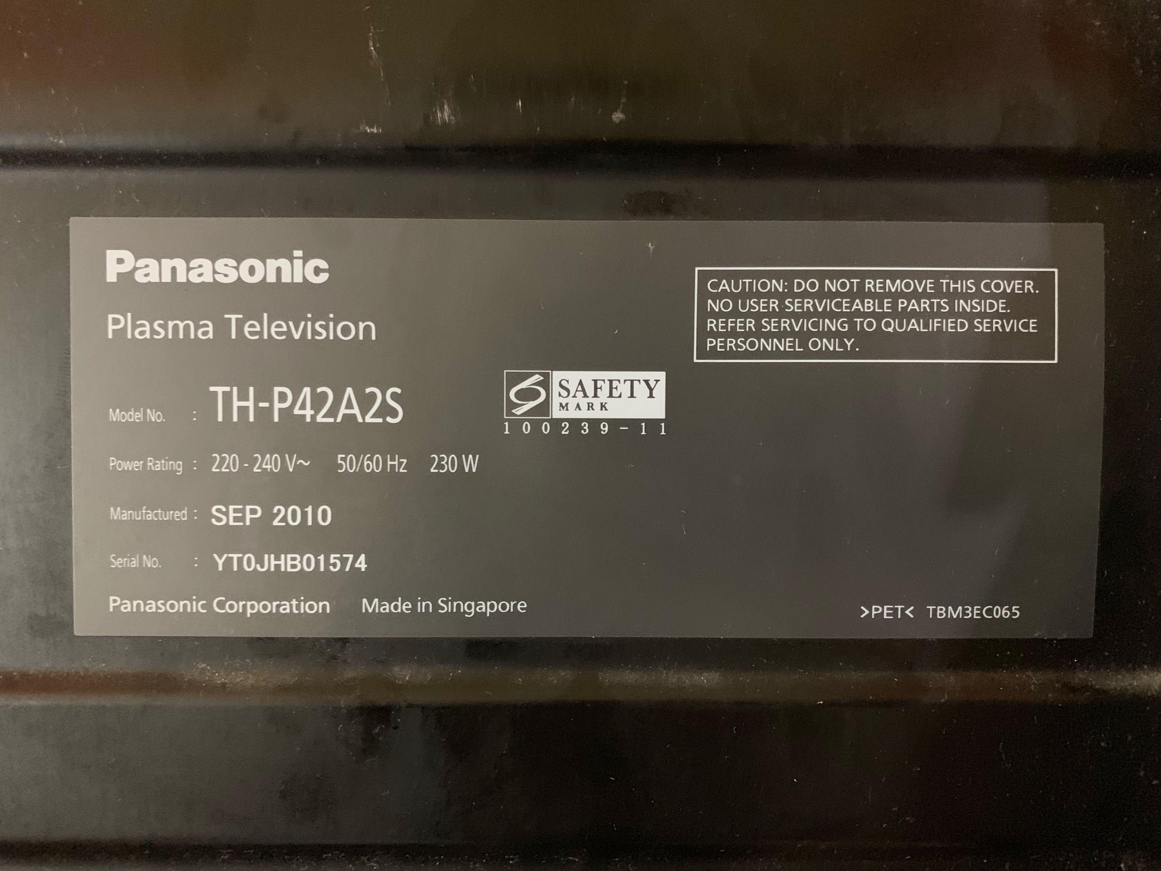 Panasonic Viera 42” Plasma TV TH-P42A2S LOW PRICES, TV & Home ...