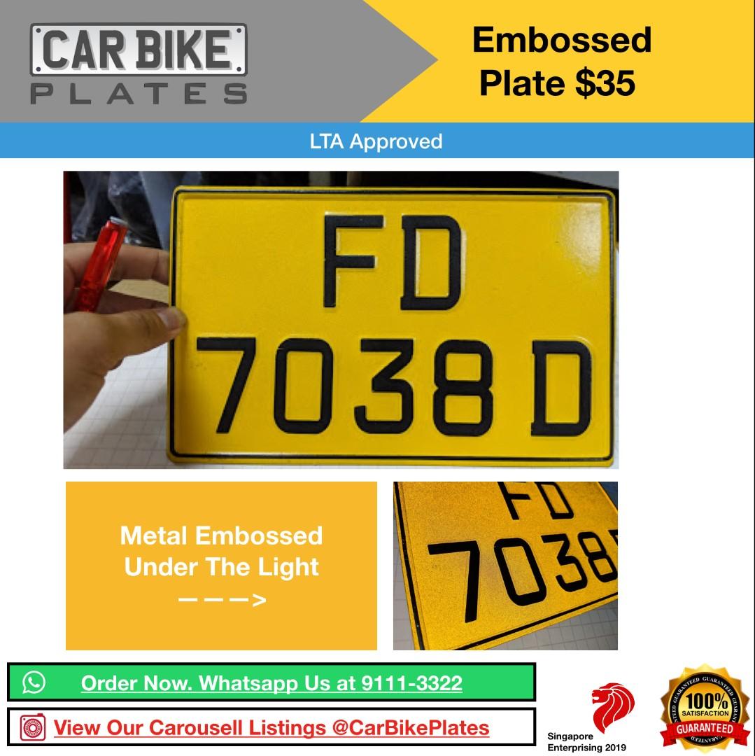 Motorbike Embossed Plate - Rear [LTA INSPECTION 100% PASS], Motorcycles ...