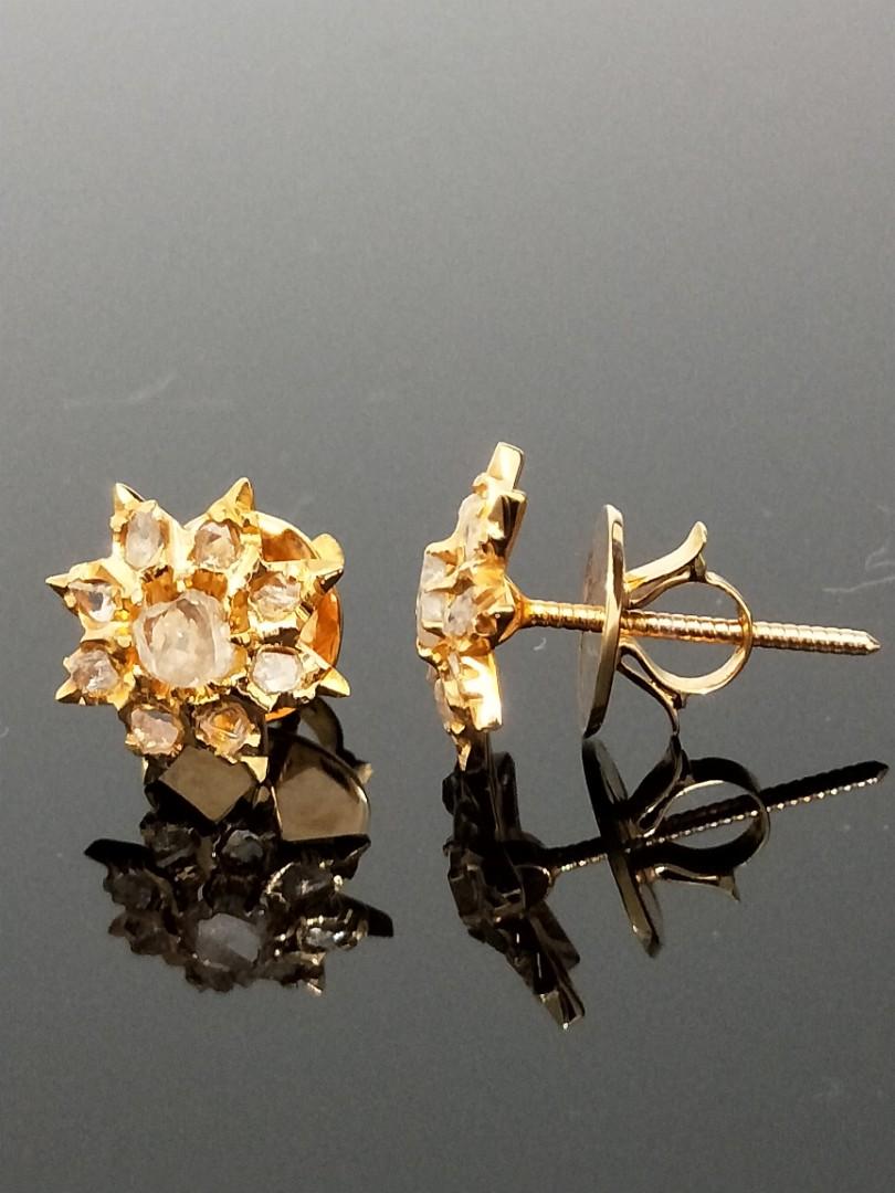 Vintage 18K gold intan "star burst" stud earrings Peranakan Straits ...