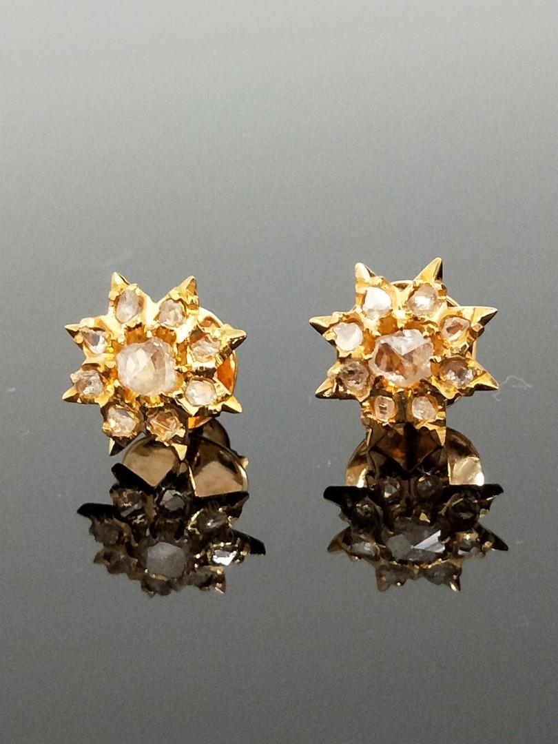 Vintage 18K gold intan "star burst" stud earrings Peranakan Straits ...