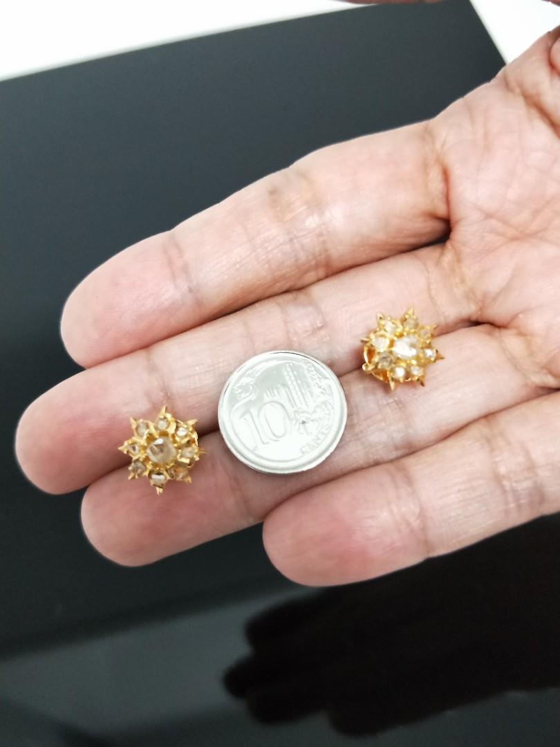 Vintage 18K gold intan "star burst" stud earrings Peranakan Straits ...