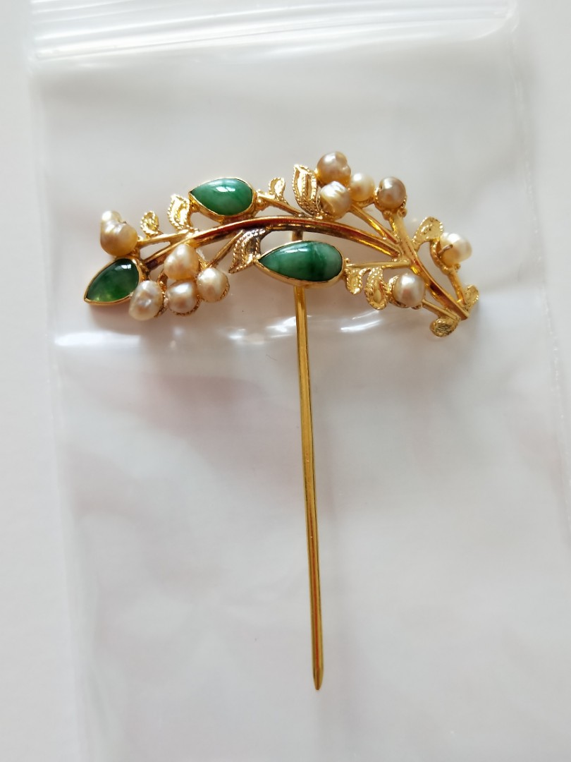 Rare vintage 20K gold jade pearl hair pin, Women's Fashion, Jewelry ...