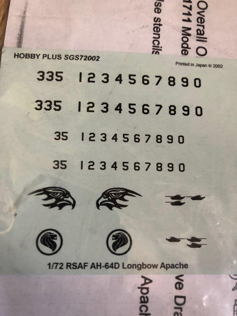 RSAF 1/72 AH-64D Longbow Apache Decal, Hobbies & Toys, Toys & Games on ...