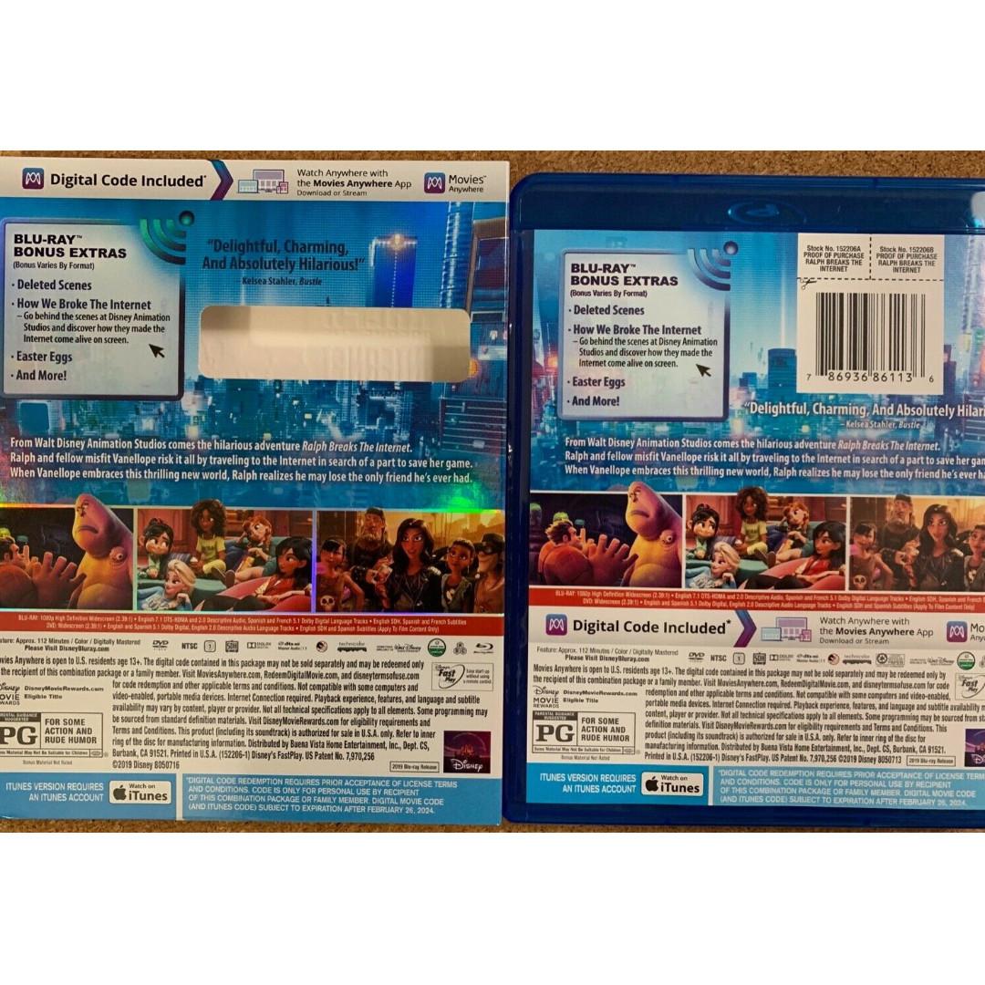 DISNEY RALPH BREAKS THE INTERNET BLU RAY DVD 2 DISC SET + SLIPCOVER ...