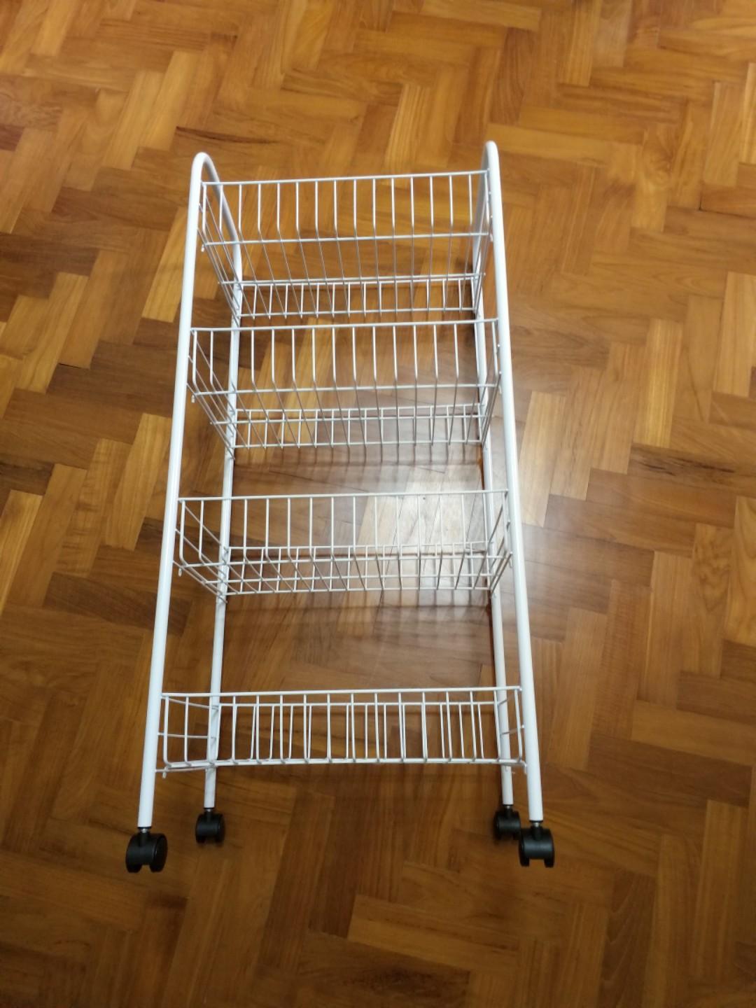 Light Weight White Storage Trolley Shelves with Wheels, Furniture ...