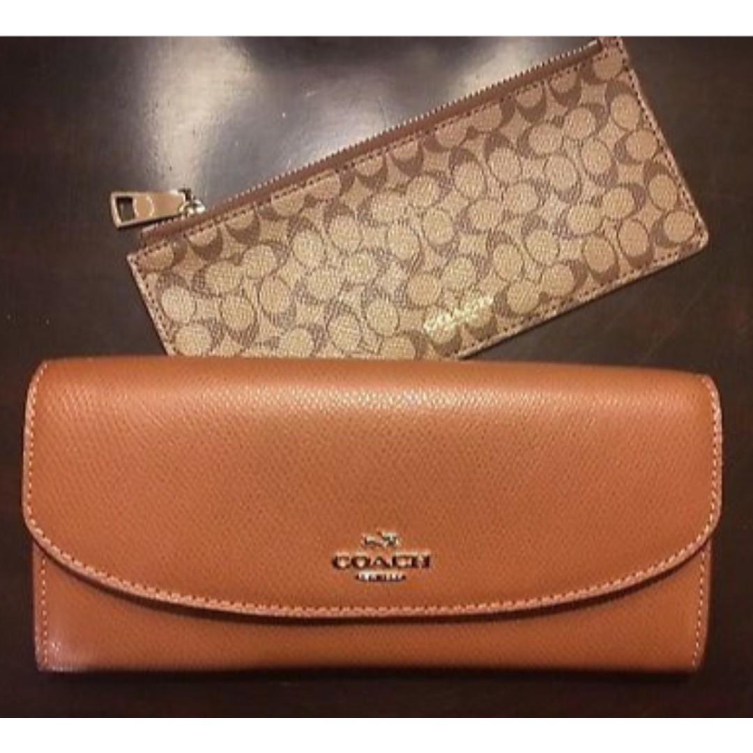 Authentic Coach Pop Slim Envelope In Crossgrain Leather F52628 - Brown ...