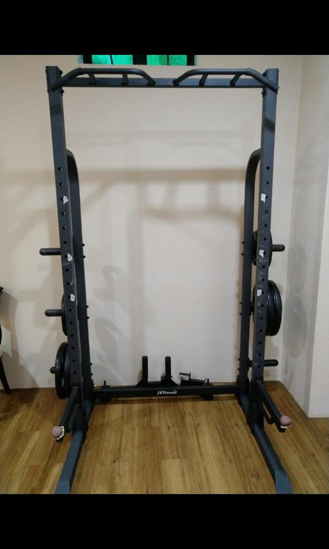 Jetstream MC 200 Half Rack, Bowflex Bench and Olympic Barbell, Sports ...