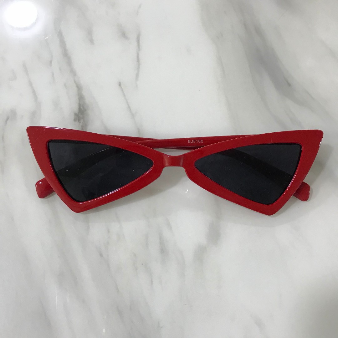 Red Frame Triangle Sunglasses, Women's Fashion, Watches & Accessories ...