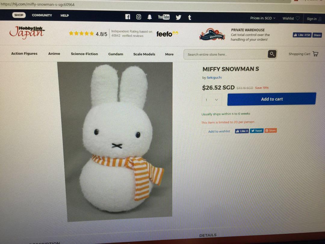 BRAND NEW Sekiguchi Miffy Snowman S, Hobbies & Toys, Toys & Games on Carousell