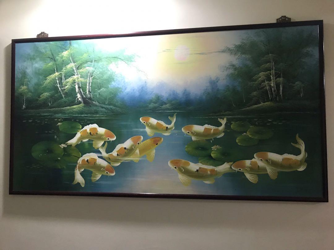 HUGE Fengshui “YU” Oil Painting On Traditional Frame, Hobbies & Toys ...