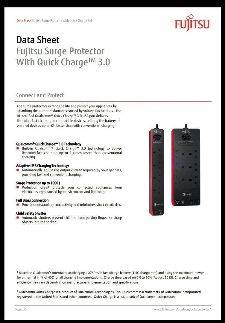 Fujitsu SP421 Surge Protector with Quick Charge 3.0 power extension ...